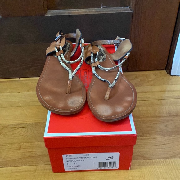 Coach | Shoes | Coach Coco Print Python Leather Natural Ginger Sandals ...
